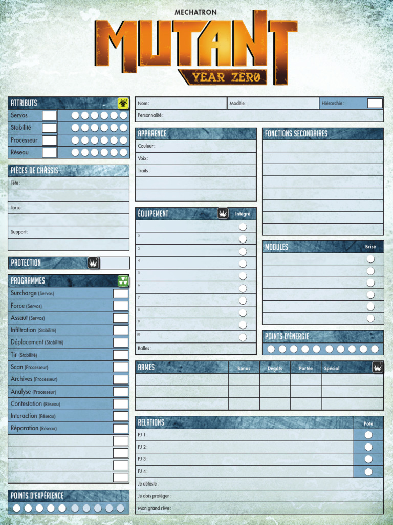 MYZ MECH Feuille de Personnage | PDF