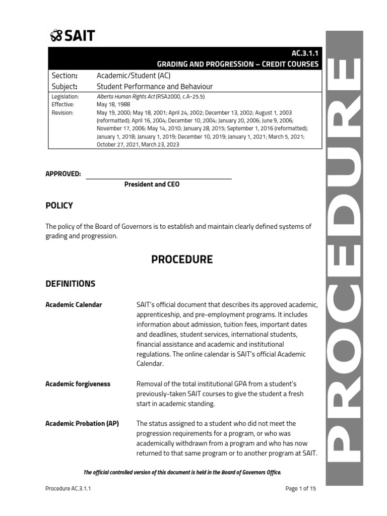 SAIT Grading and Progression Policy | PDF | Academic Degree | Career ...