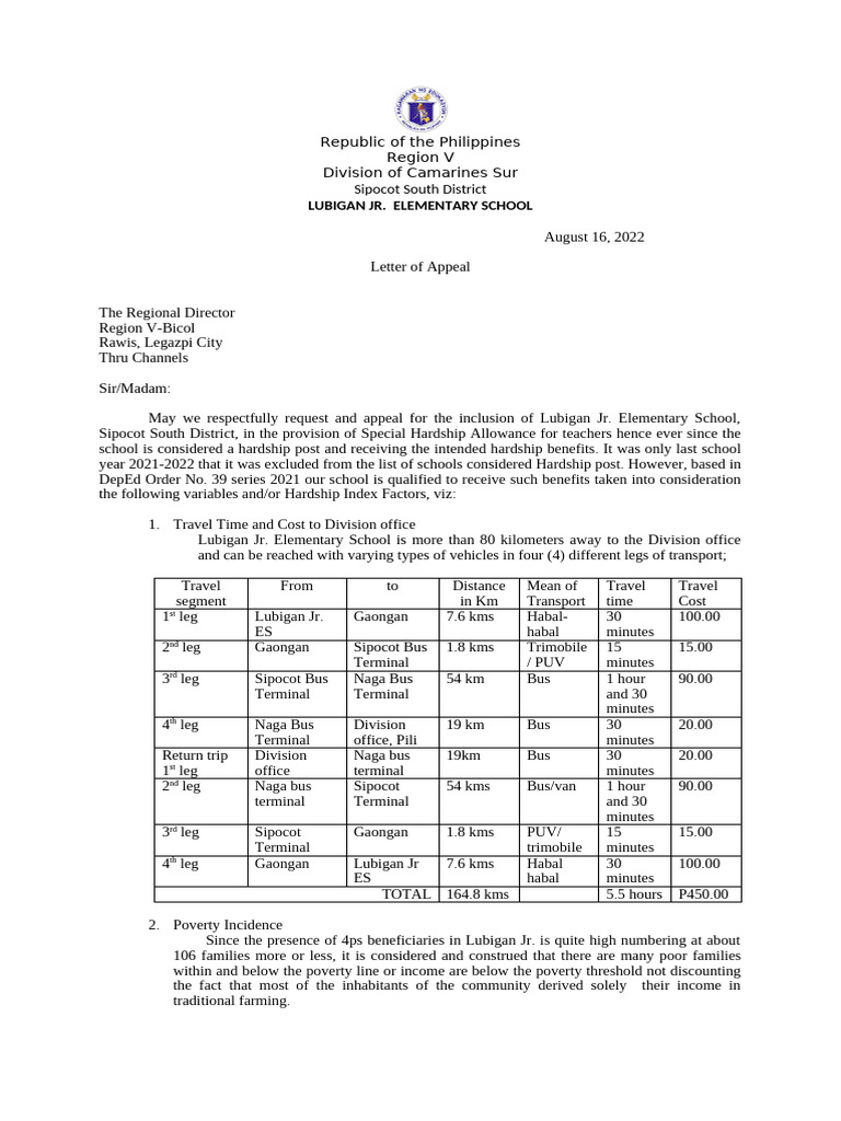 Appeal For HARDSHIP POST ALLOWANCE | PDF | Economies
