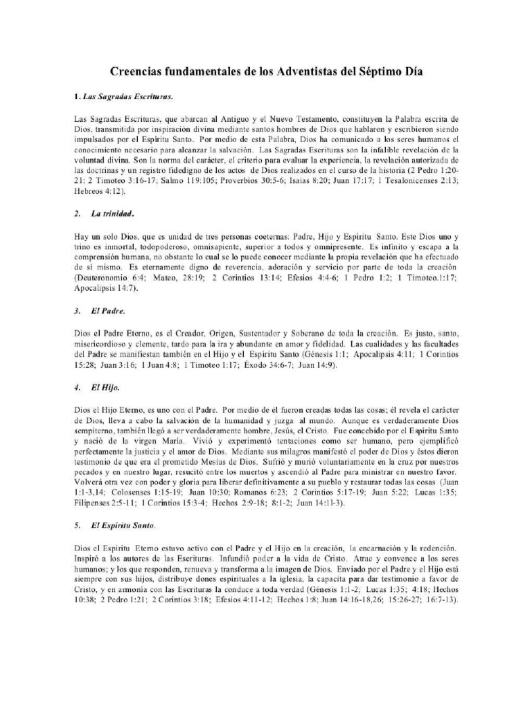 Las 28 Creencias Adventistas - Resumen 2 | PDF