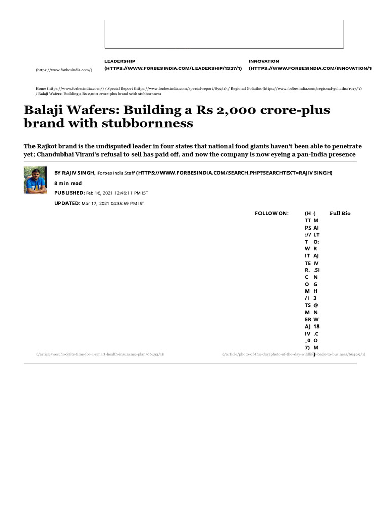 Balaji Wafers - Building A Rs 2,000 Crore-Plus Brand With Stubbornness ...