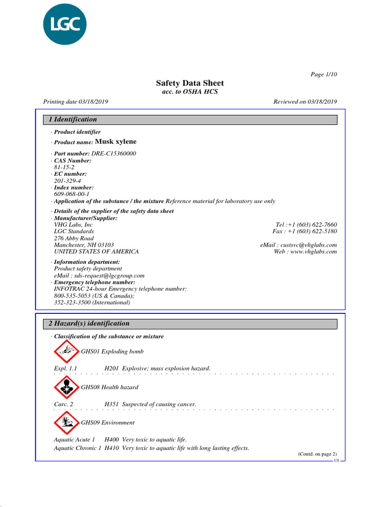 Musk Xylene Safety Data Sheet | PDF | Dangerous Goods | Working Conditions