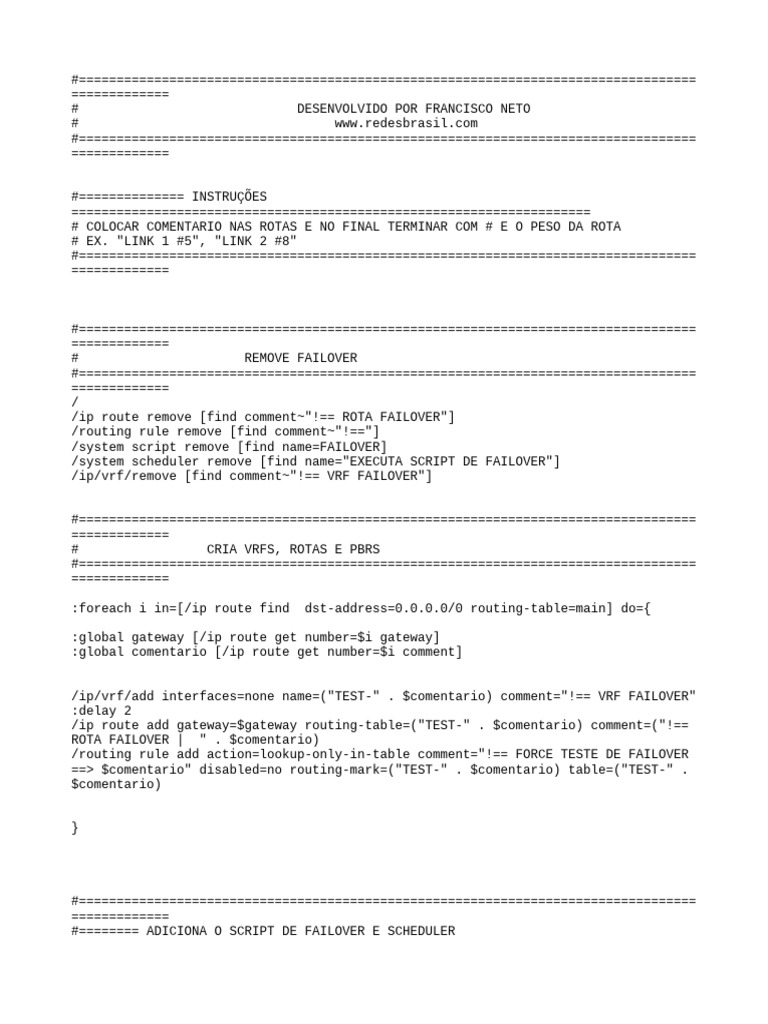 Script Failover e Loadbalance - Routeros V7 - Att | PDF