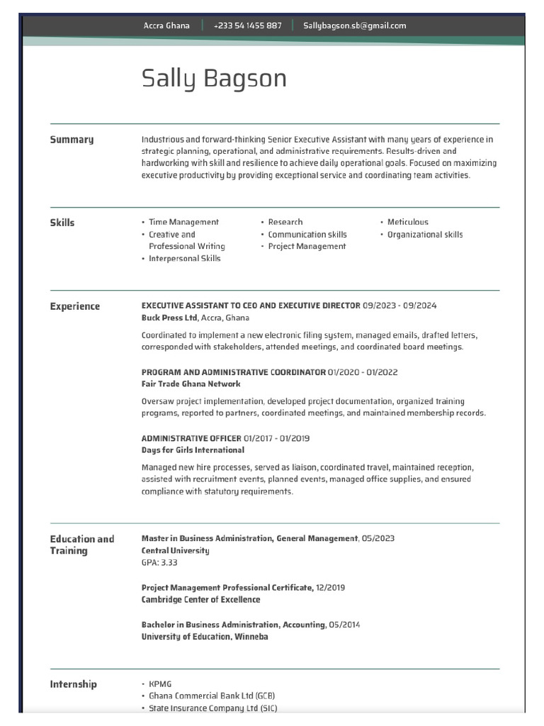 1 Page CV Sally Bagson | PDF