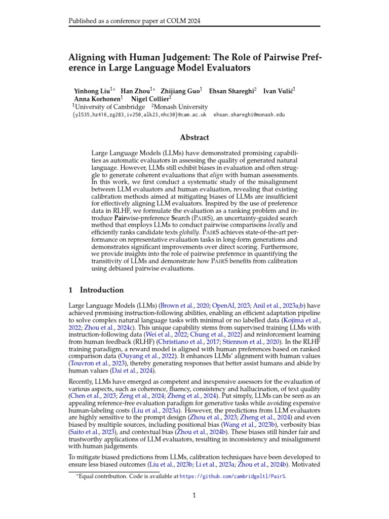 Aligning With Human Judgement: The Role of Pairwise Pref-Erence in ...
