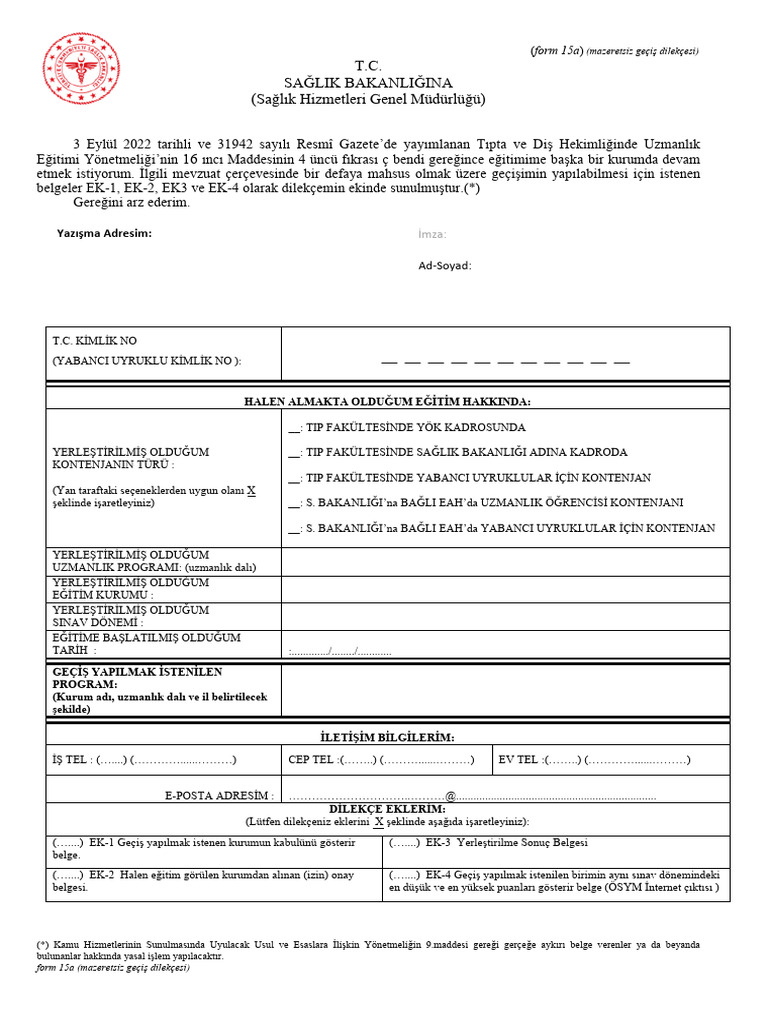 Form15a Mazeretsiz (EAH) Dilekce 20230105pdf | PDF