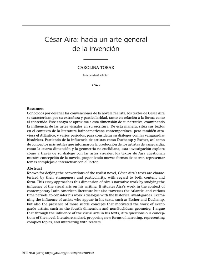 César Aira Hacia Un Arte Gene | PDF