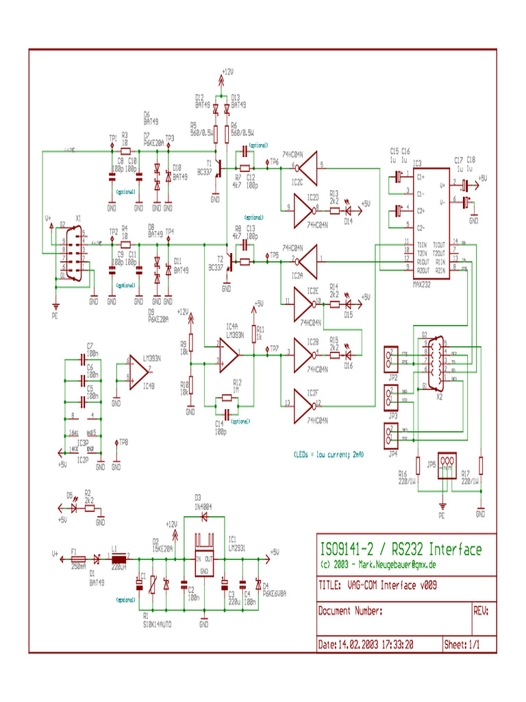 Vag Com Interface Max232 (Schematic) | PDF
