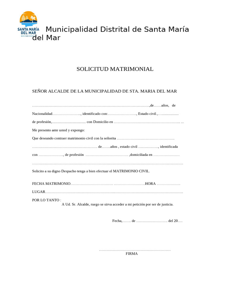 Solicitud de Matrimonial | PDF | Documento de identidad | Matrimonio