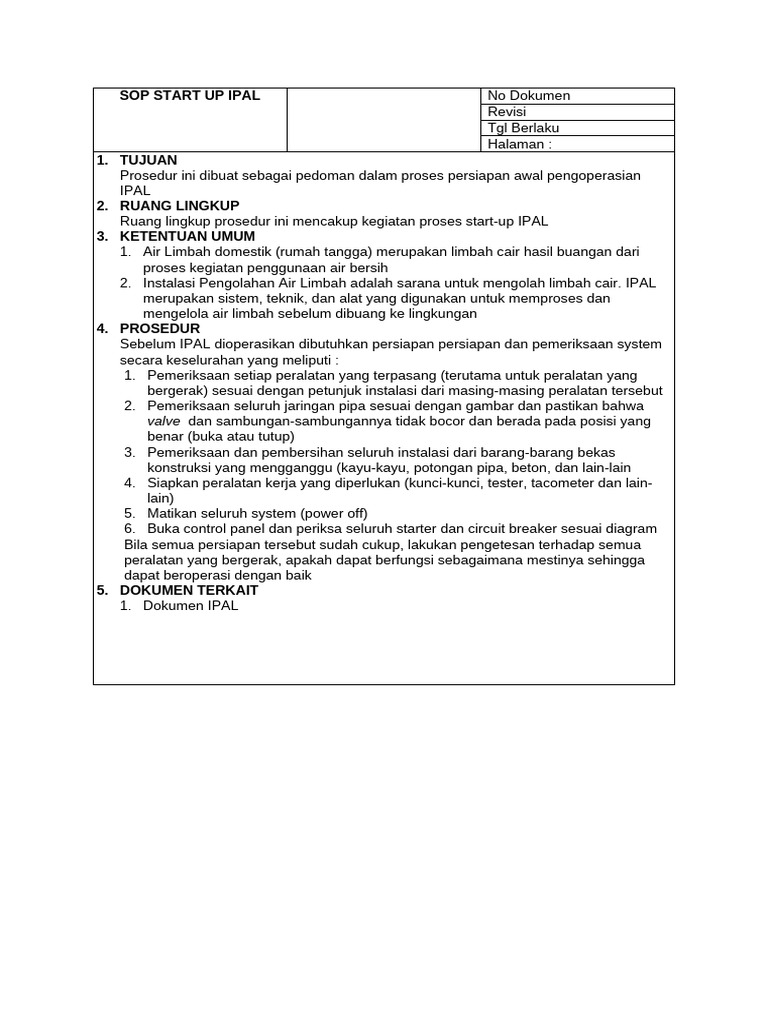 Sop Start Up Ipal | PDF