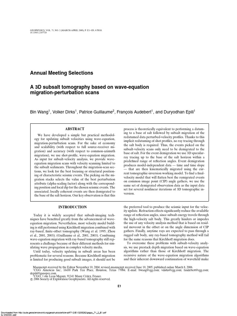 A 3D Subsalt Tomography Based On Wave-Equation | PDF