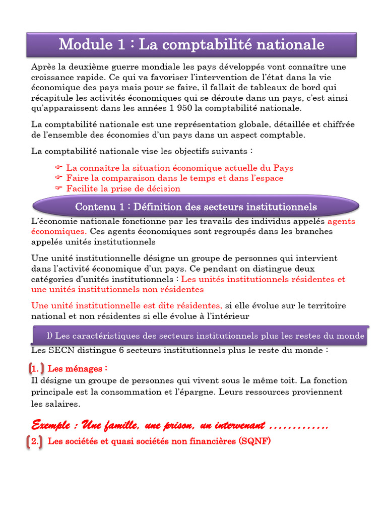 Module 1 La Comptabilité Nationale | PDF
