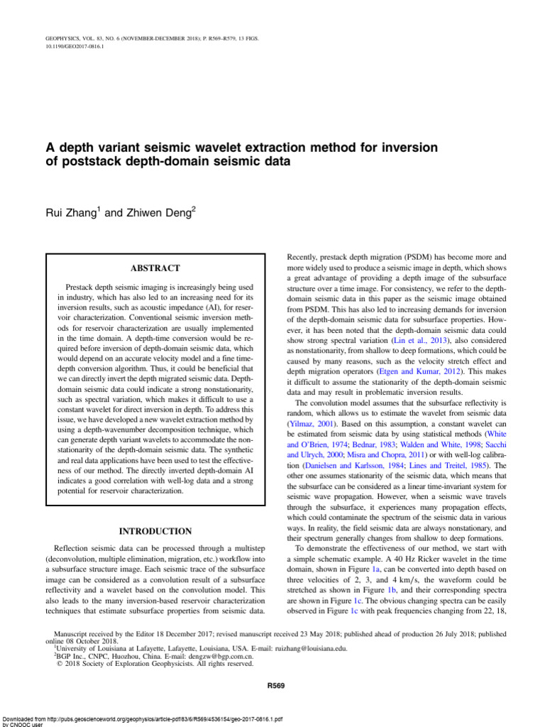 A Depth Variant Seismic Wavelet Extraction Method For Inversion | PDF