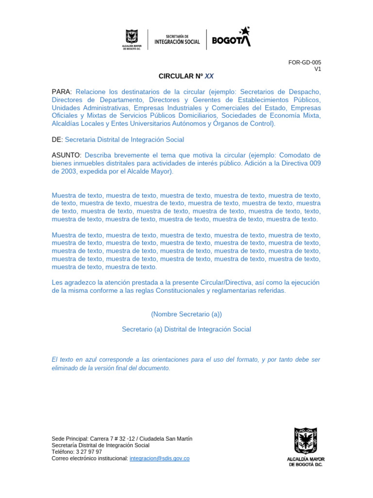 For GD 005 v1 Formato Circular Directiva | PDF