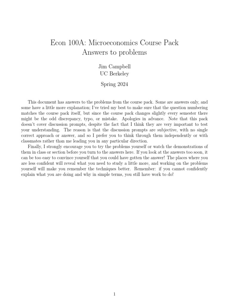 Answers To Course Pack Problems | PDF