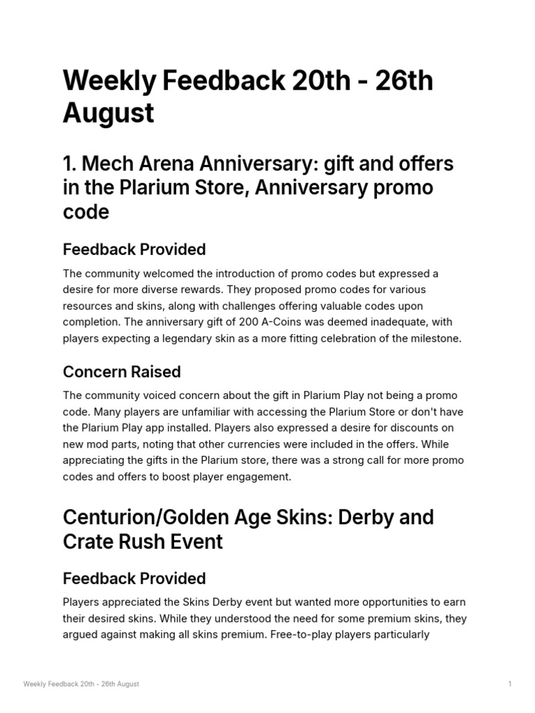 Weekly Feedback (20th-26th August) | PDF