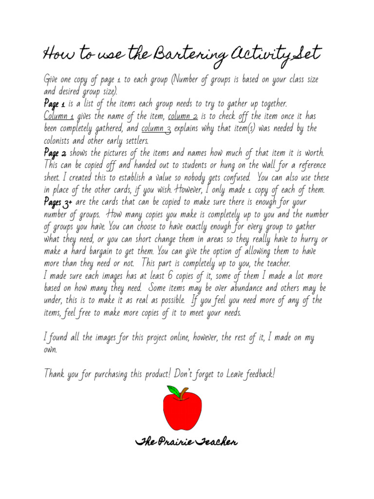 The Colonial Barter Game | PDF