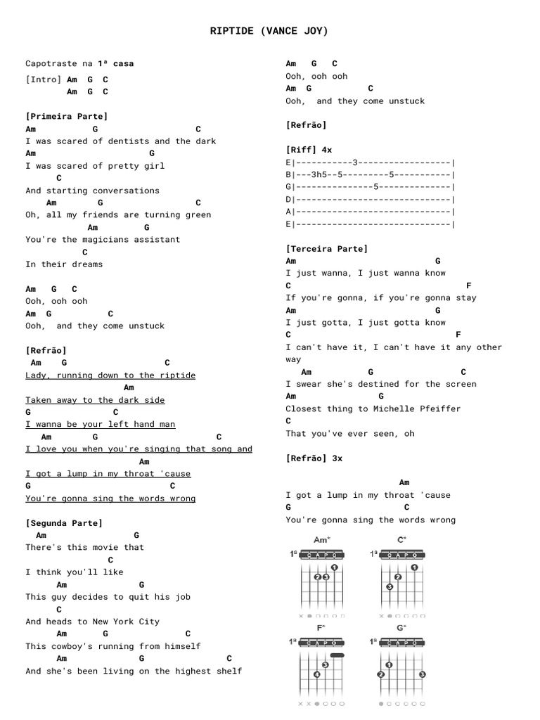 Riptide (Vance Joy) | PDF