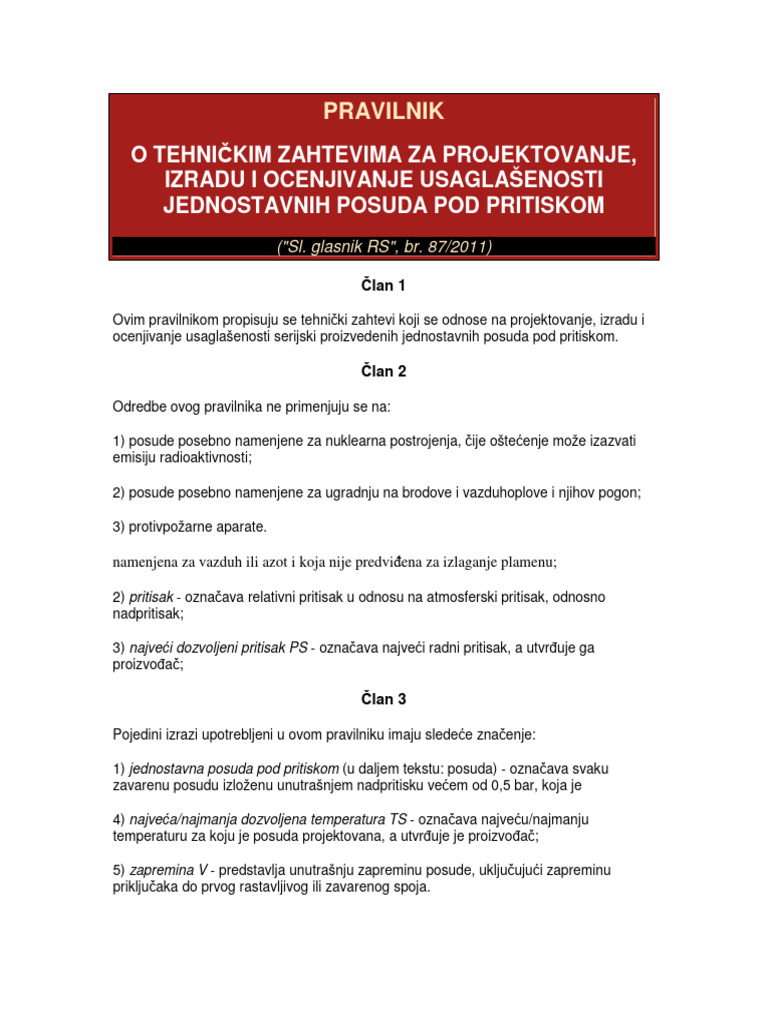 04 Pravilnik Za Jednostavne Posude Pod Pritiskom | PDF