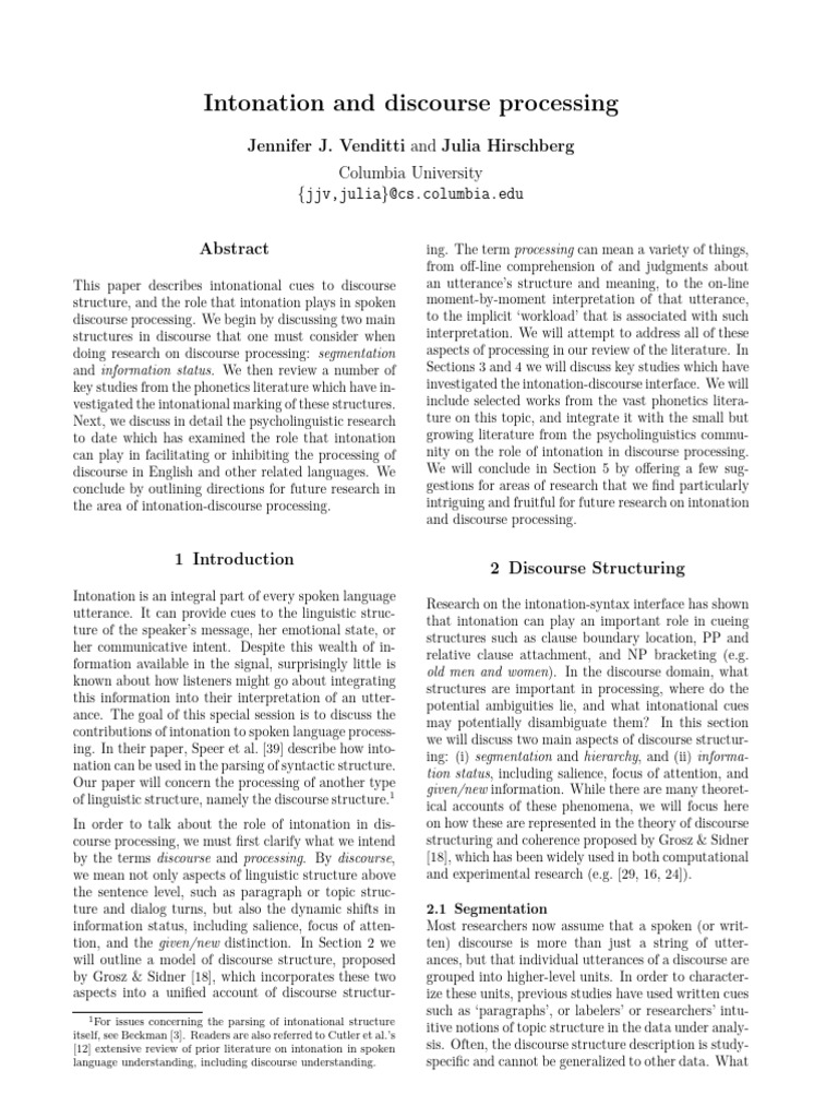 Hirschberg - Intonation - and - Discourse - Processing | PDF