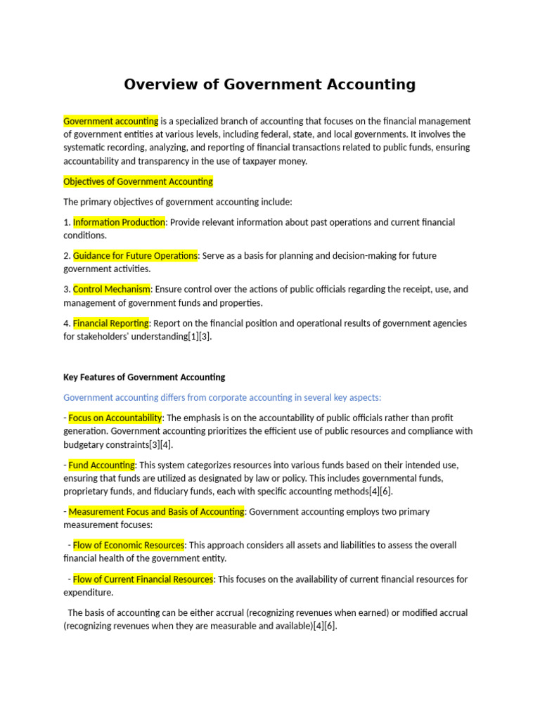 Overview of Government Accounting | PDF | Regulatory Compliance ...