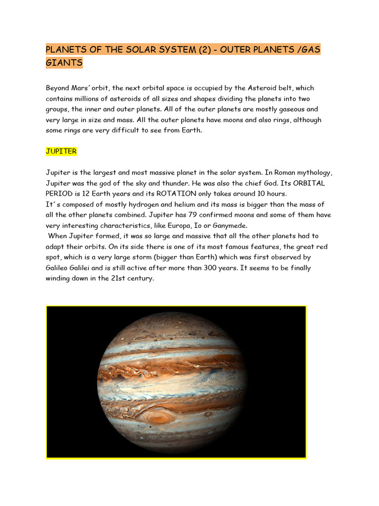 PLANETS OF THE SOLAR SYSTEM (2) - OUTER PLANETS - GAS GIANTS ...