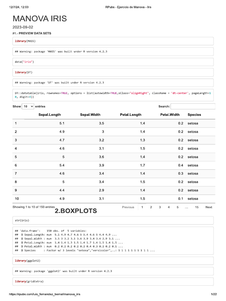 RPubs - Ejercicio de Manova - Iris | PDF
