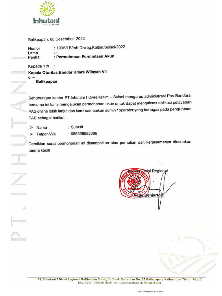 Contoh Surat Permohonan Akun | PDF