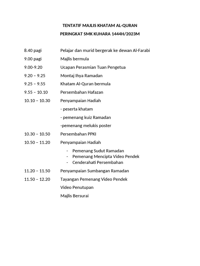 Draf Tentatif Majlis Khatam | PDF