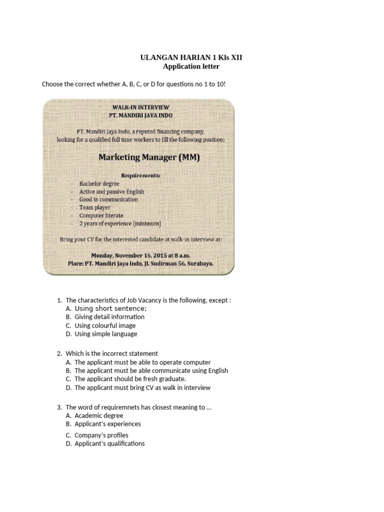 UH 1 XII Application Letter | PDF | Communication | Business
