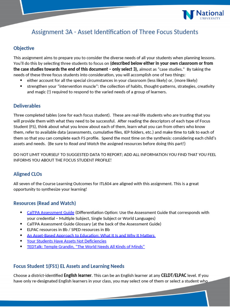 Assignment 3A - Focus Student Assignment-2 | PDF | English As A Second ...