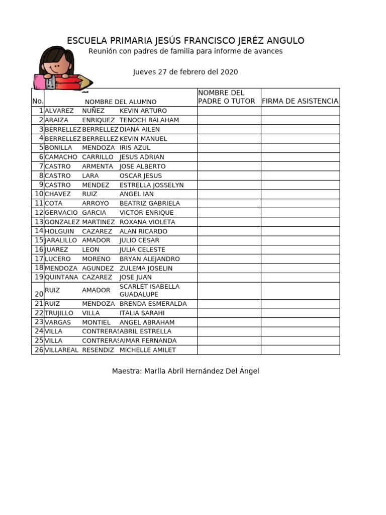 Lista de Asistencia Reunion de Padres | PDF