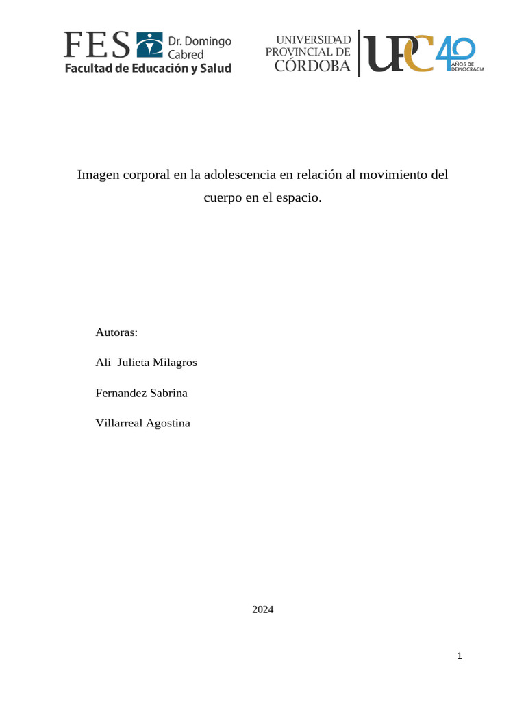 Imagen Corporal en La Adolescencia Con Relación Al Movimiento Del Cuerpo en El Espacio 2 | PDF