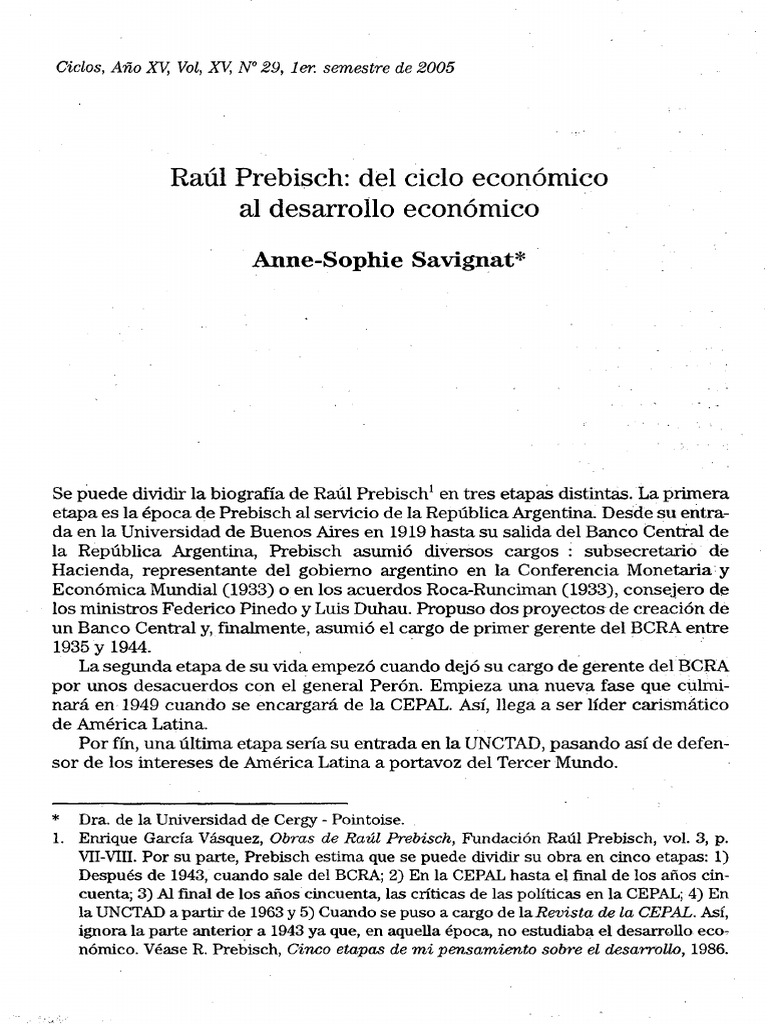 Raúl Prebisch, Del Ciclo Económico Al Desarrollo Económico | PDF