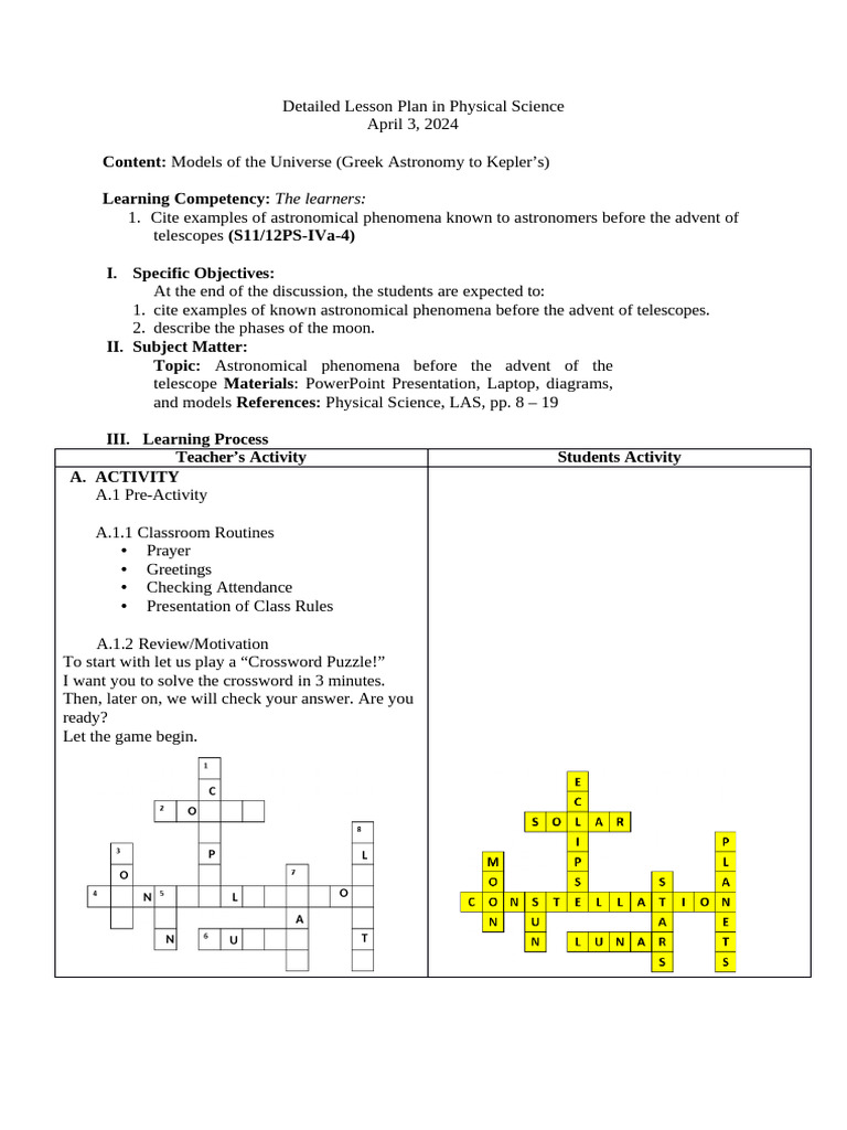 Detailed Lesson Plan in Physical Science April For Senior High 1 | PDF ...