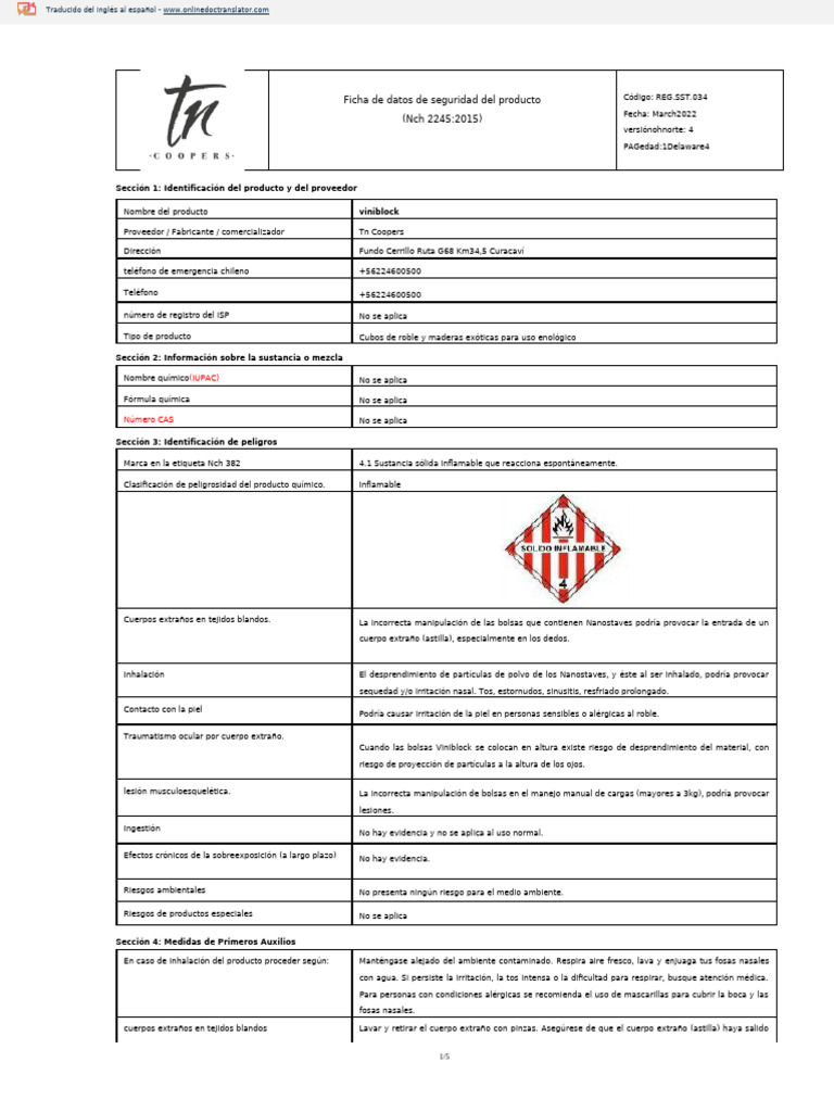 REG - SST.034 (4) Hoja de Seguridad Viniblock (11400) .En - Es | PDF