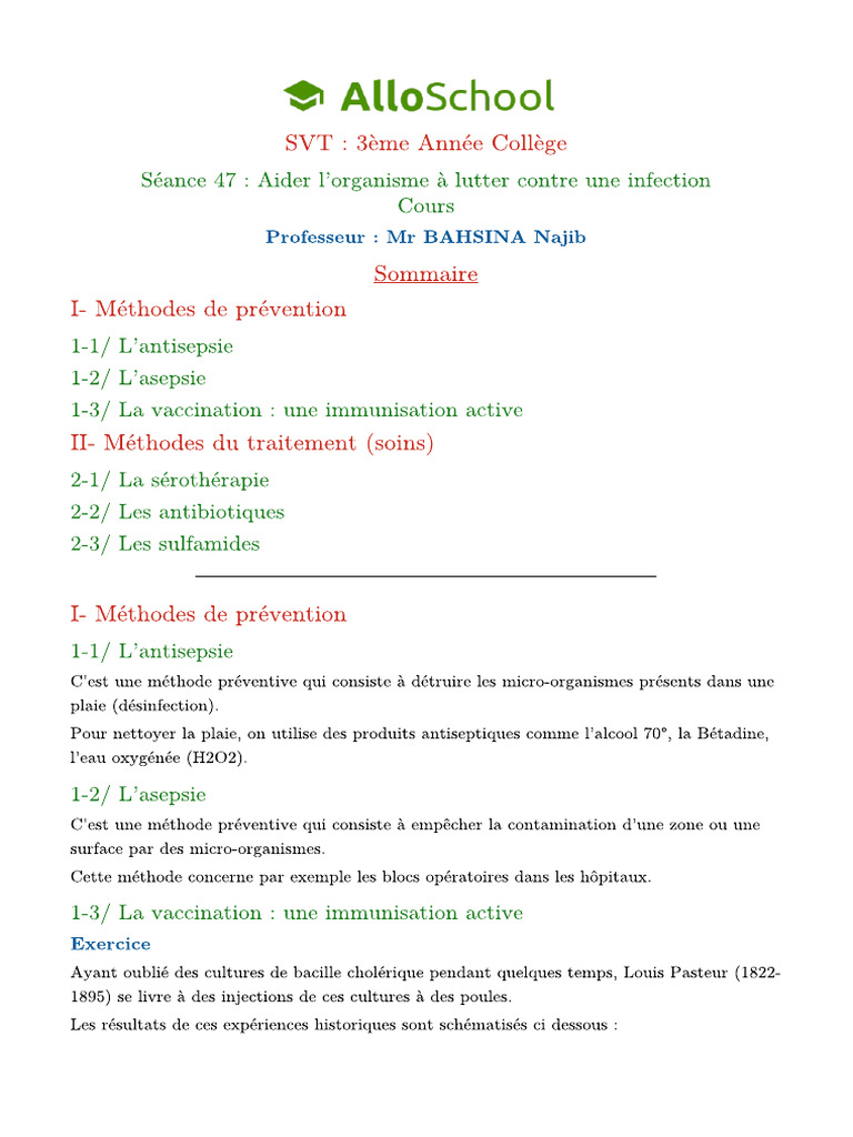 Seance 47 Aider L Organisme A Lutter Contre Une Infection Cours | PDF