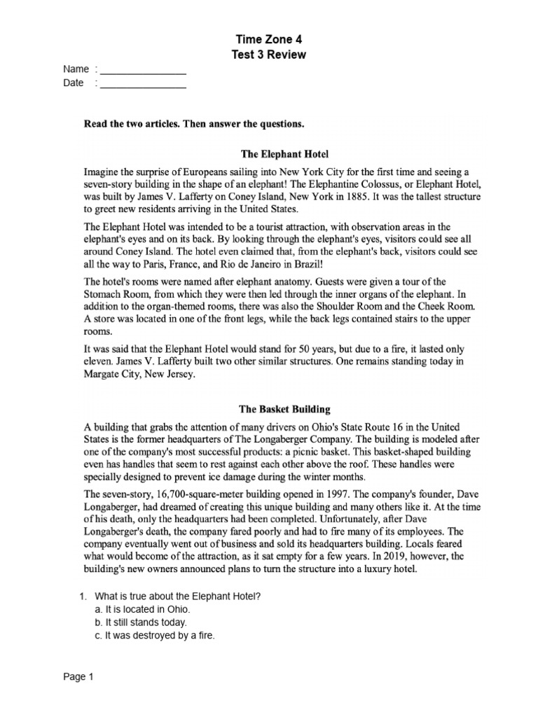 Time Zone 4 REVIEW TEST 3 | PDF