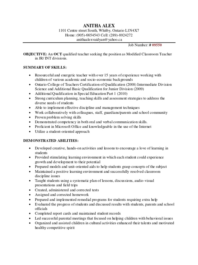 Anitha Resume - Applications For The Post of Modified Teacher | PDF ...