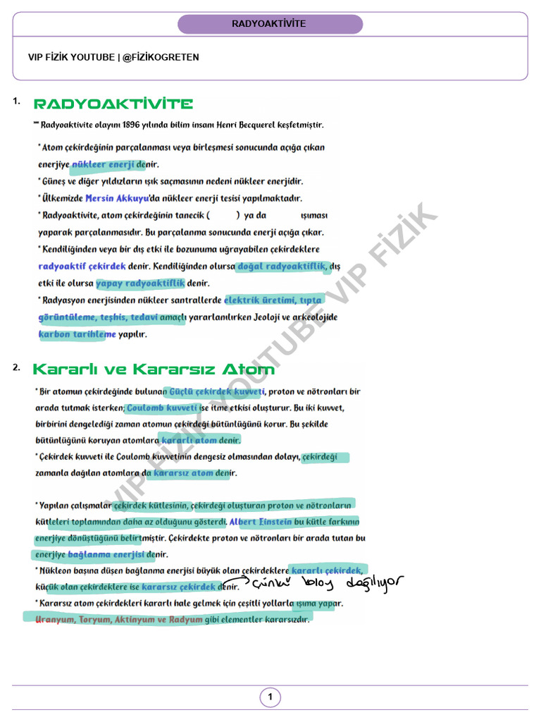 RADYOAKTİVİTE VIP FİZİK YouTube | PDF