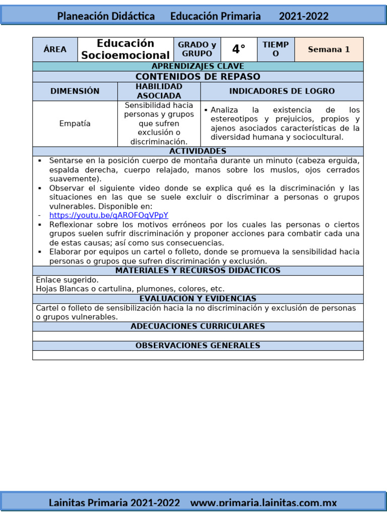 4°? Educación Socioemocional Abril 2022 | PDF