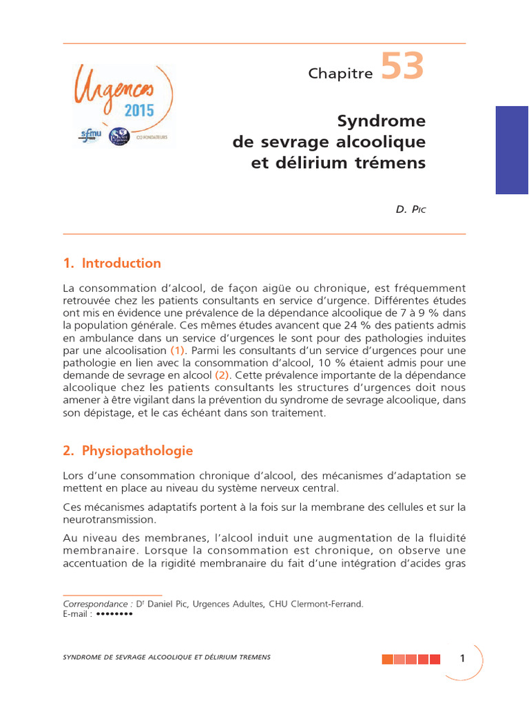 Syndrome de Sevrage Alcoolique Et Délirium Trémens: Chapitre | PDF