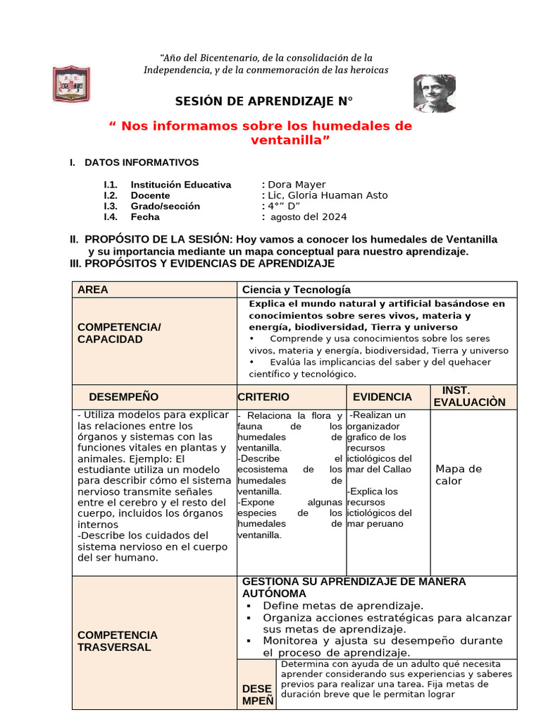 UA 5 - S4 Ciencia y Tecnologia Los Humedales de Ventanilla. 4to de Primaria 2024 | PDF
