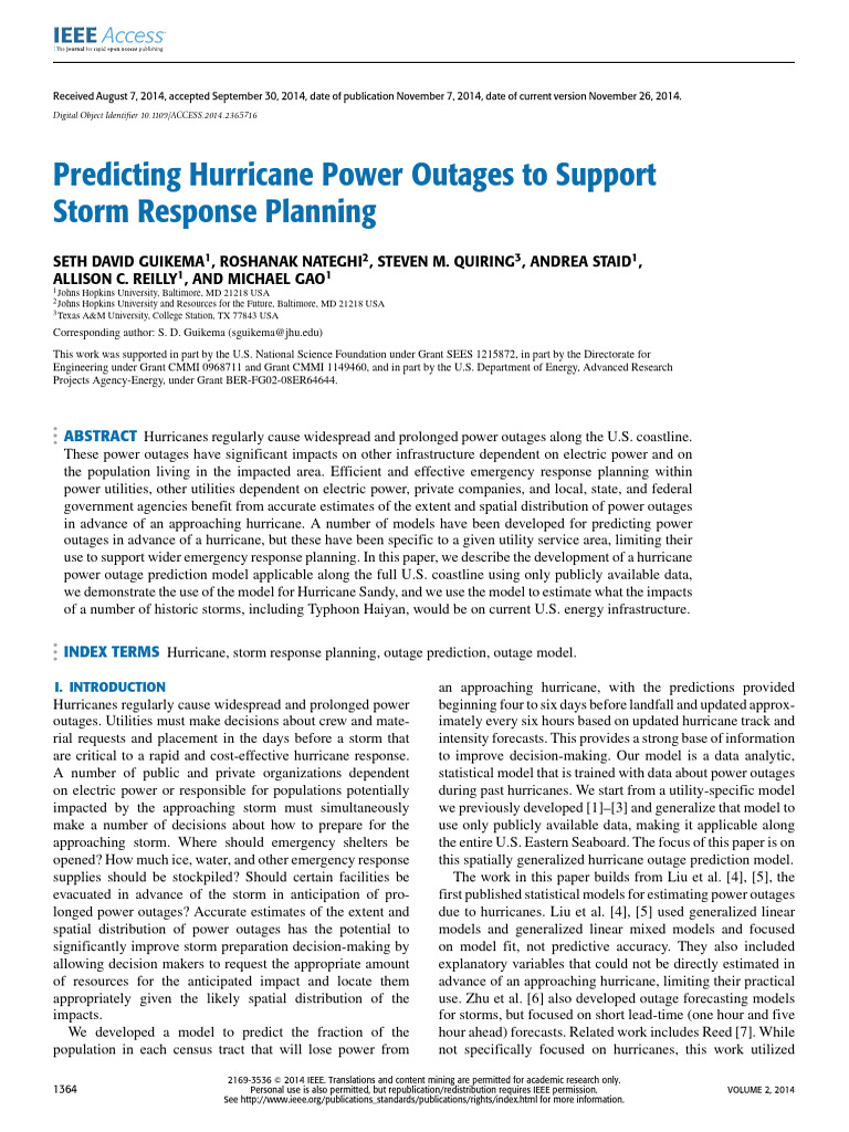 Predicting Hurricane Power Outages To Support Storm Response Planning ...