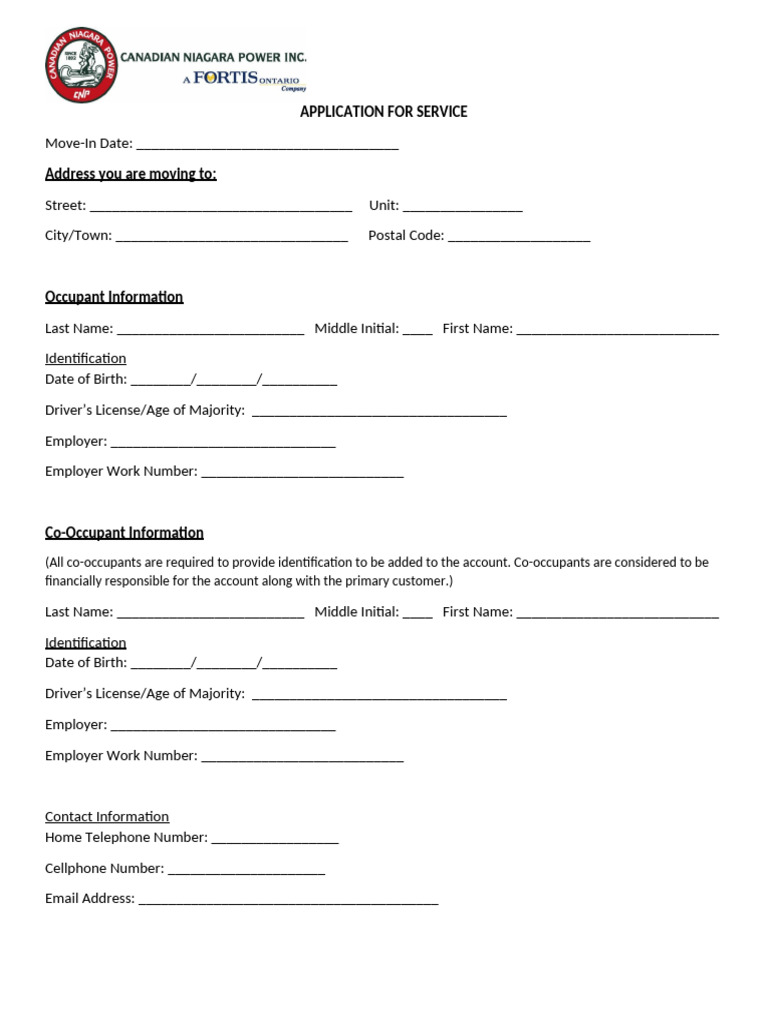 Application For Service - 0 | PDF
