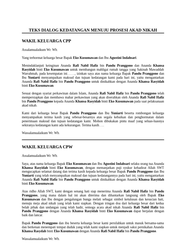Teks Dialog Kedatangan Menuju Prosesi Akad Nikah | PDF