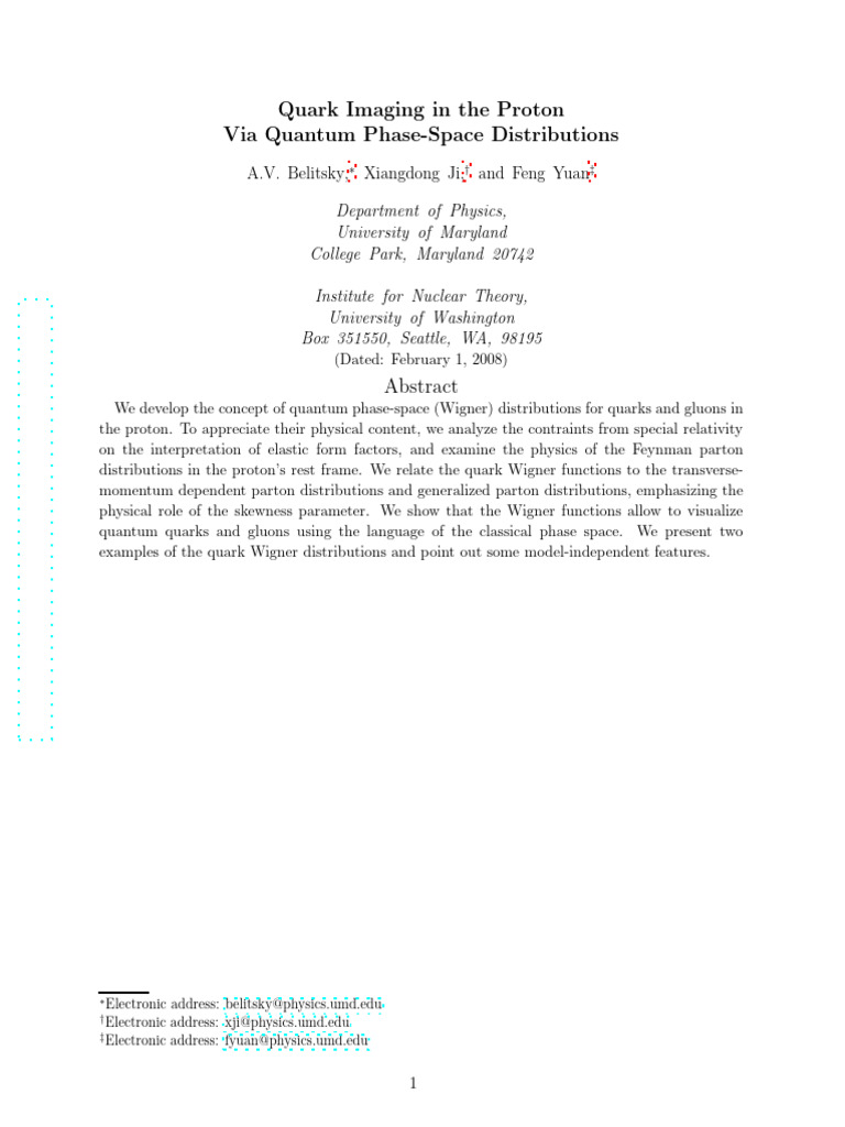 Quark Imaging in The Proton Via Quantum Phase-Space Distributions | PDF ...