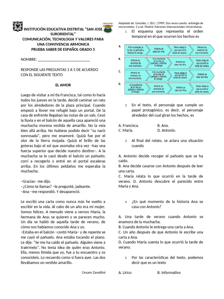 Prueba Saber El Lenguaje Grado 5 | PDF