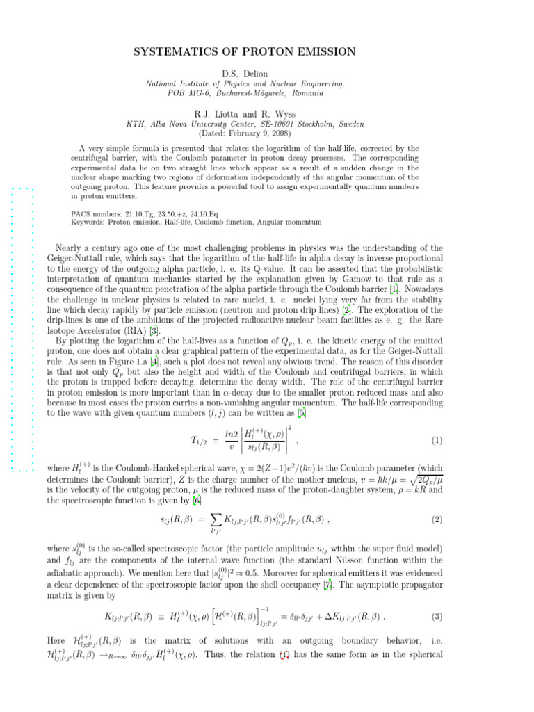Systematics of Proton Emission | PDF