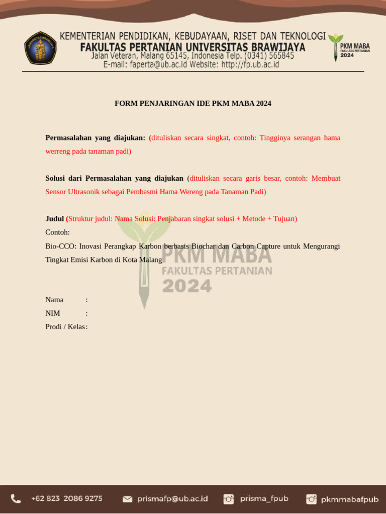 Format Penulisan Penjaringan Ide PKM Maba 2024 | PDF